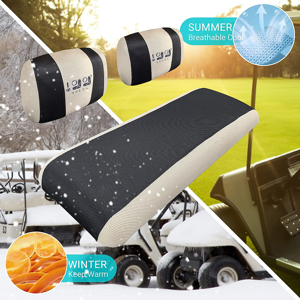 10L0L Golf Cart Seat Covers, Fits Yamaha G2 G9 G16 G19 G22 & Club Car DS Pre-2000, E-Z-GO Marathon, Washable Breathable Air Polyester Mesh Cloth, Cool in Summer and Warm in Winter