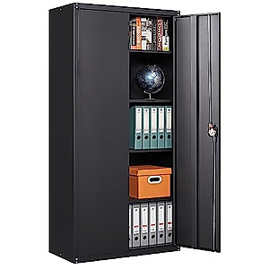 LUCYPAL Metal Storage Cabinet,71" Steel Office Cabinet with Storage Shelves and Double Doors for Garage and Utility Room, Home Office,Black