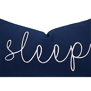 EURASIA DECOR Sleep Embroidered Decorative Lumbar Accent Throw Pillow Cover - Living Room, Sofa, Chair, Patio, Car, Balcony, Bench, Porch, Office, Bedroom - 12x20 Inches, Navy Blue