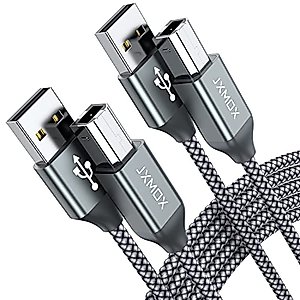 JXMOX USB 2.0 Printer Cable, (5ft 2-Pack) Type A Male to B Male Printer Cord Scanner Cord High Speed Compatible with HP, Epson, Canon, Dell, Brother, Lexmark, Xerox, Samsung, Piano, DAC and More