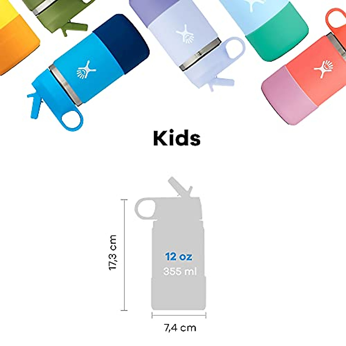 Hydro Flask 12 oz. Kids Wide Mouth Water Bottle with Straw Lid- Stainless Steel, Reusable, Vacuum Insulated