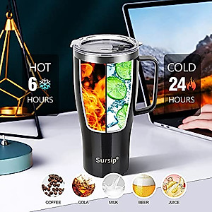 Sursip 32 oz Insulated Tumbler with Handle and Straw Lid, Vacuum Stainless Steel Cup, Keep Drinks Cold/Hot, Dishwasher Safe, Fit in Car Holder, Travel Coffee Mug for Home/Office/Party/Camping (Pink)