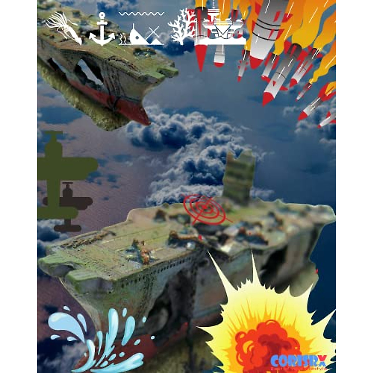 CORISRX BEST OF YOUR LIFESTYLE Dr. Moss Aircraft Carrier Cave Aquarium Ornament - Navy Warship Battleship Decoration Ship