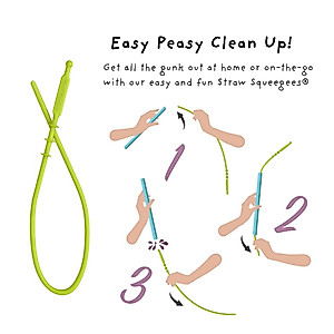 Softy Straws Premium Reusable Silicone Drinking Straws + Patented Straw Squeegee - 9” Long With Curved Bend for 20/30/32oz Tumblers - BPA Free (Non-Rubber), Flexible, Bendy, Safe for Kids / Toddlers