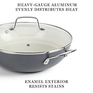 Martha Stewart Lockton 12" Essential Multipurpose Heavy Gauge Aluminum Frypan/Wok Pan w/PFA Free Premium Ceramic Nonstick Interior- Grey