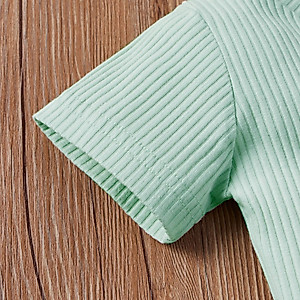 Meiweileya Newborn Baby Boy Girls Clothes Solid Ribbed Short Sleeve Romper Shorts Set Summer Outfits (Light Green, 0-3 Months)