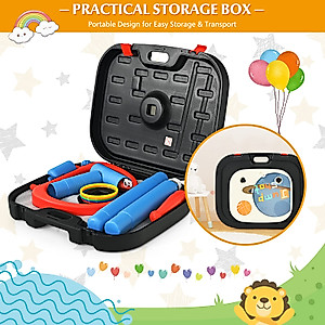 Costzon Basketball Hoop for Toddler, 3-in-1 Sports Activity Center w/Ring Toss, Soccer Goal, 31”-56” Height Adjustable, Indoor Outdoor Basketball Game Play Set for Baby (Car)