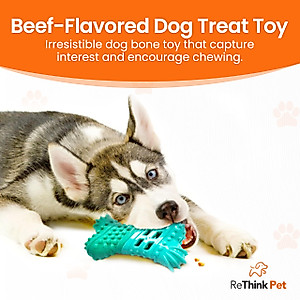 ReThink Pet Treat Dispenser Bone Toy, Beef Flavored Rubber Dog Treat Toy, Floatable Dog Enrichment Toys, Refillable Interactive Treat Dispensing Dog Toys for Boredom