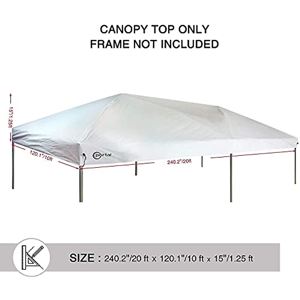 PORTAL 10x20 Canopy Replacement Cover, Pop Up Canopy Tent Top Cover Without Frame Legs Instant Patio Gazebo Pergola Sun Shade, White