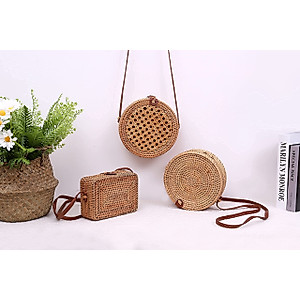 Zerodist Round Rattan Bags for Women Handmade Wicker Women Purse Handbag Crossbody Shoulder Womens leather Straps Purse (3)