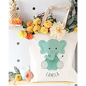 The Cotton & Canvas Co. Personalized Elephant Beach, Shopping and Travel Resusable Shoulder Tote and Handbag for Kids, Teens and Adults