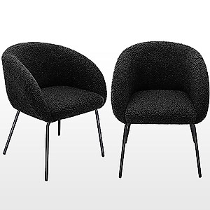 Zesthouse Mid Century Dining Chairs Barrel Chairs Set of 2, Sherpa Accent Chairs for Living Room Bedroom, Upholstered Kitchen & Dining Room Chairs with Metal Legs,Comfy Leisure Sofa Chairs