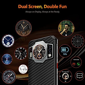 OUKITEL WP21 Rugged Smartphone Unlocked, Dual Screen 17GB+256GB Helio G99, 120Hz 6.78" FHD+, 9800mAh Battery 66W Fast Charge 64MP Camera 20MP Night Vision Android 12 IP68/IP69K 4G Dual Sim NFC OTG GPS