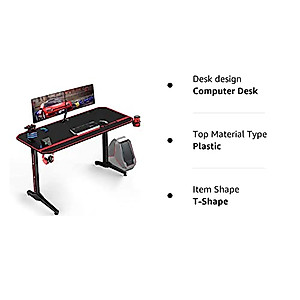 VITESSE Ergonomic Gaming Desk 55 Inch, T Shaped Office PC Computer Desk with Full Desk Mouse Pad, Gamer Tables with Gaming Handle Rack, Cup Holder Headphone Hook