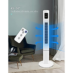 R.W.FLAME Household Tower Fans with Remote,47" Oscillating Cooling Fans Built-in Timer Portable Floor Fan, 3 Modes 3 Speeds (White, 47")