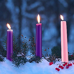 Kingyo 12 Pack Christmas Advent Candles, 10" Unscented and Dripless Taper Candles - 9 Purple and 3 Pink