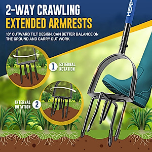 Hermsche Garden Tiller Manual Hand Tiller Garden Claw Cultivator Twist Tiller for Gardening Tool Long Handle Adjustable Steel Heavy Duty Lawn Aerator Soil Loosener Garden Tool Bed Plant Flower Box