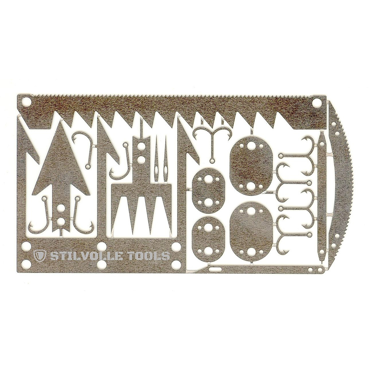 Stilvolle Tools Survival Card Tool Hook Size That Contains The 12 Features to Help Survival Card 12 Survival time to Card Size, Hook Small, Arrowhead A, Arrowhead B, (Silver)