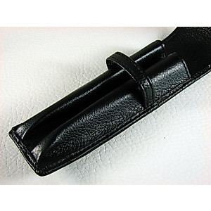 Lanxivi Double Pen Genuine Leather Pouch Case Top Washed Cowhide (Black)