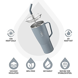 Ideus 32 oz Tumbler with Handle and Straw, 100% Leakproof Insulated Tumbler with Lid and Straw, Gifts for Teens Women Men, Cup Holder Friendly (Gray)