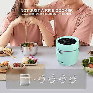 Mishcdea Small Rice Cooker 3-Cup Uncooked, Mini Rice Cooker Ceramic Nonstick for 1-2 People, Multi Menus with Smart Touch Screen, Timer & Warmer, for Quinoa, Oats and Grains, Aqua