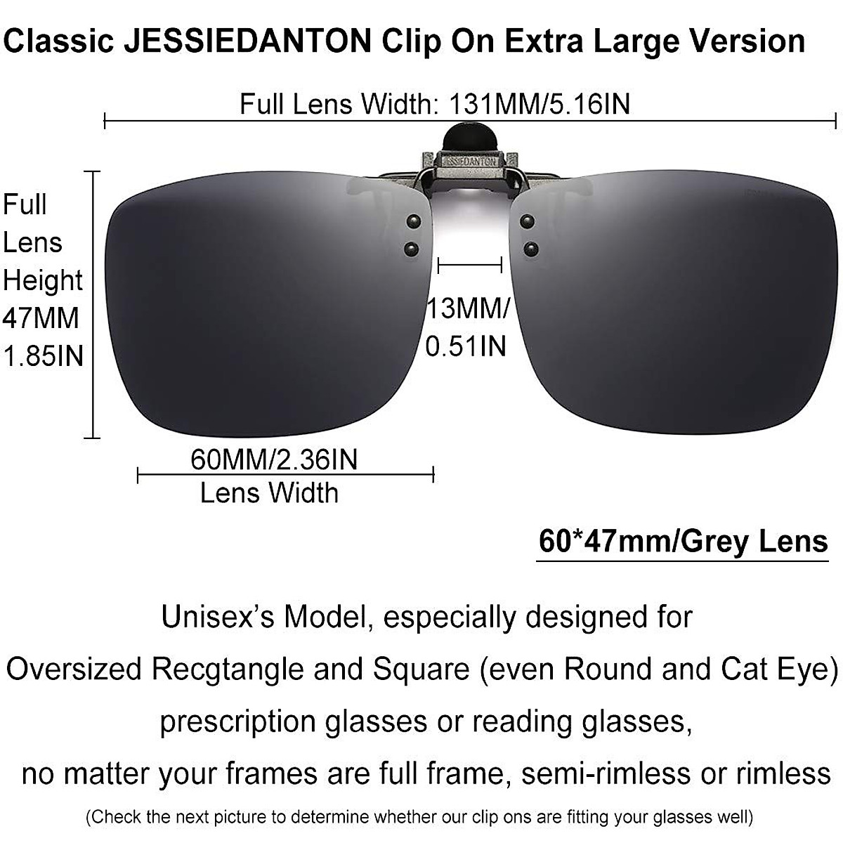 CAXMAN Polarized Clip On Sunglasses Over Prescription Glasses for Men Women UV Protection Flip Up Grey Lens Extra Large