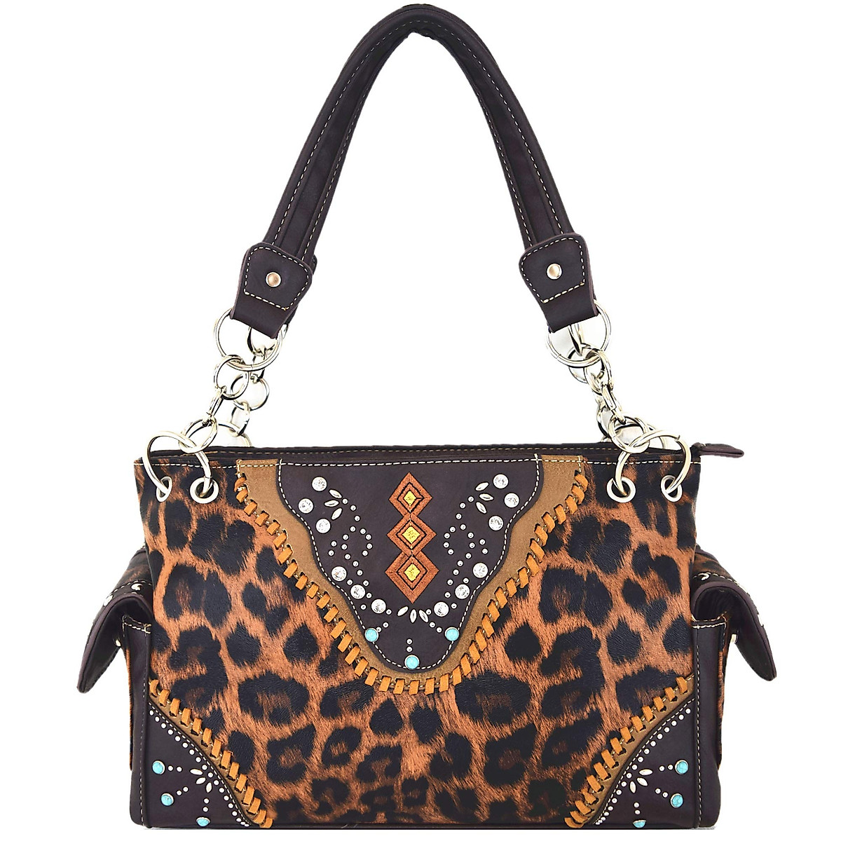 Leopard Print Cheetah Western Style Concealed Carry Purse Handbags Country Shoulder Bags Wallet Set Brown