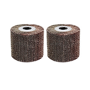 QWORK Flap Sanding Wheel, 2 Pack Wire Drawing Polishing Wheel, Aluminum Oxide Drum Burnishing Brush, 4.5" x 4" with 3/4"-4 Keyway (60 grit), Remove Rust/Weld Burr/Grinding