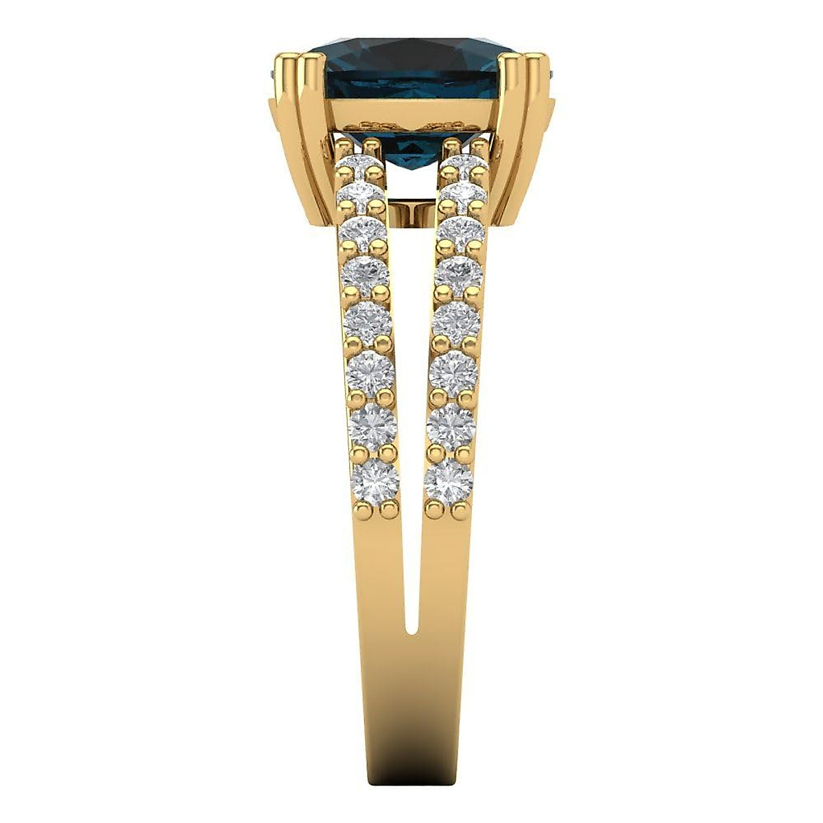 Clara Pucci 3.5ct Cushion Cut Custom Engraving London Blue Topaz Engagement Wedding Solitaire W/Accent Ring 18K Yellow Gold Size 6.5