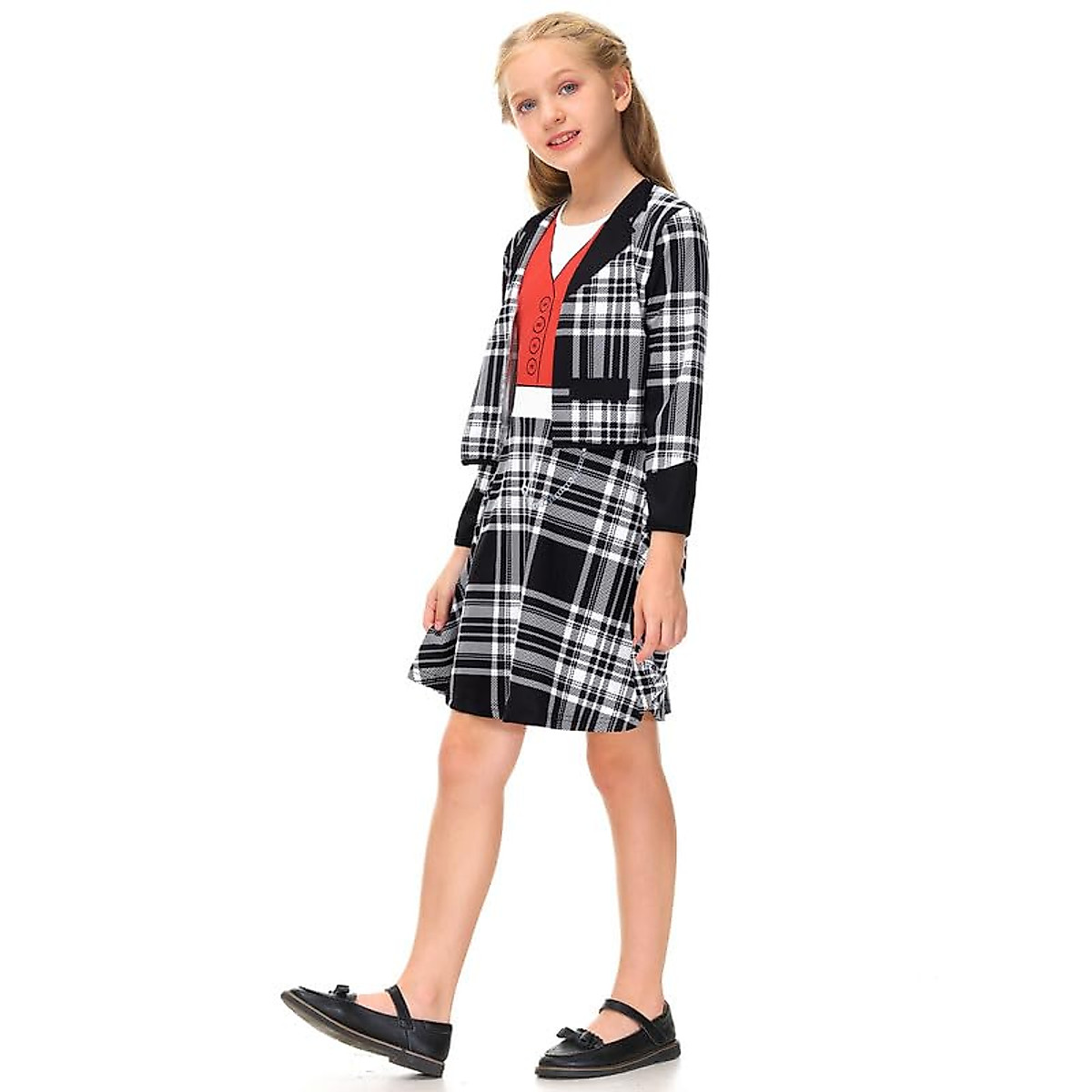 Halloween Little Girls Buffalo Plaid Clueless Schoolgirl Cher Skirt Set Mixi Dresses Black 10 Years