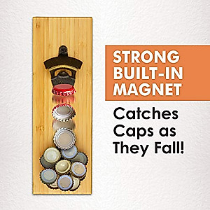 Totally Bamboo Wall Mounted Bottle Opener with Magnetic Cap Catcher