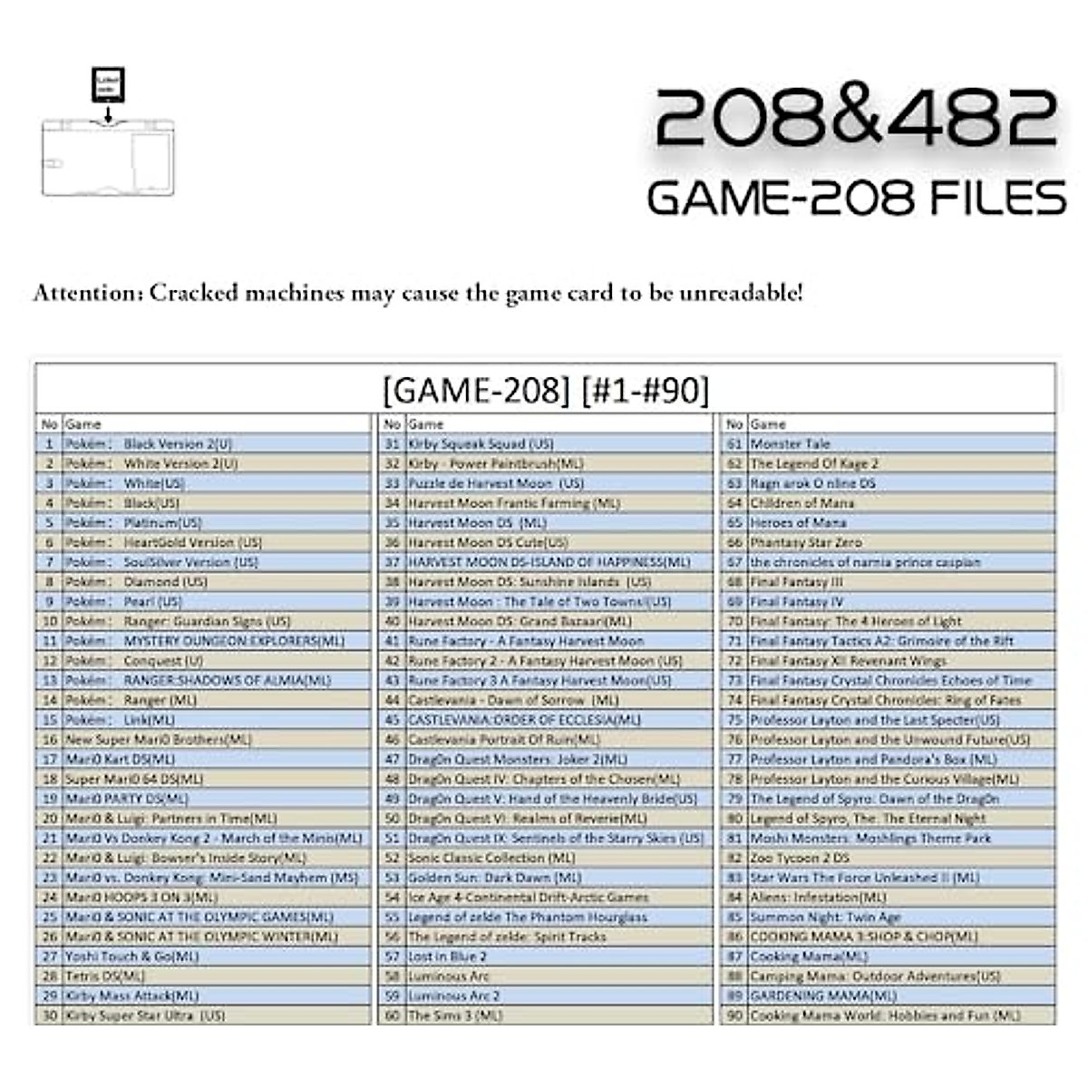 208 and 482 in 1 Game Card, Super Combo Game Cartridge Suitable for Various Types of Game Consoles