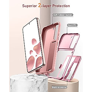 WeLoveCase Samsung Galaxy S22 Case Wallet Case with Credit Card Holder & Hidden Mirror, All-Round Protection Shockproof Phone Cover Designed for Samsung Galaxy S22 5G, 6.1 inch Rose Gold