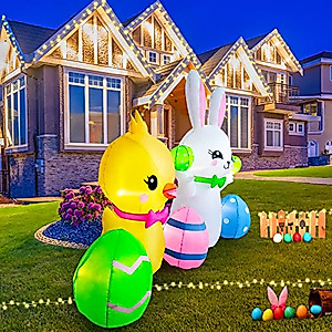 6 FT Easter Inflatables Outdoor Decorations, Built-in LED Easter Blow UP Yard Decorations, Suitable for Yard, Garden, Outdoor, Lawn,Bunny Chicks Playing Decoration