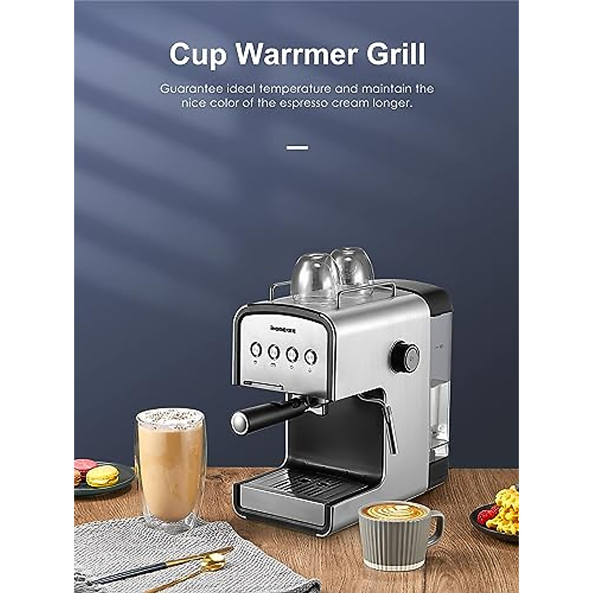 Ihomekee Espresso Machine 15 Bar, Coffee Maker for Cappuccino and Latte Maker with Milk Frother Steam Wand, Fast Heating Coffee Machine for Home, Office - CM6822, Silver