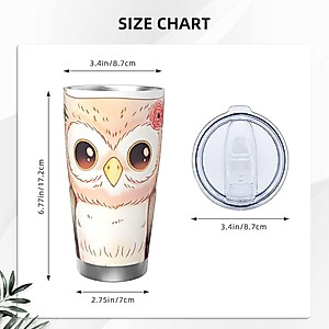 AYCZN Cute Owl Wreath 20 OZ Tumbler Stainless Steel Travel Coffee Mug, Flower Owl Insulated Water Bottle with Lid and Straws Leakproof Thermal Cup