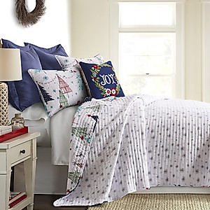 Levtex Home Merry & Bright Collecion - White Pine Quilt Set - Full/Queen Holiday Quilt 88x92 and Two Standard Shams 20x26 - Christmas Tree - Blue, Red, Green and White - Reversible - Polyester