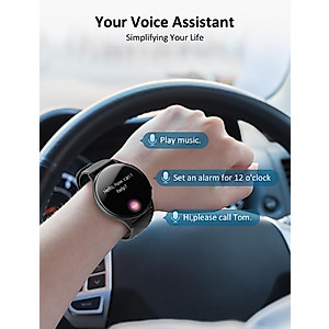 Kumi Smart Watch for Men Women, 1.39" Smartwatch for Android & iOS, Answer/Make Call, Voice Assistant, IP68 Waterproof Fitness Activity Tracker, 100+ Sport Modes, Heart Rate and Sleep Monitor, Black