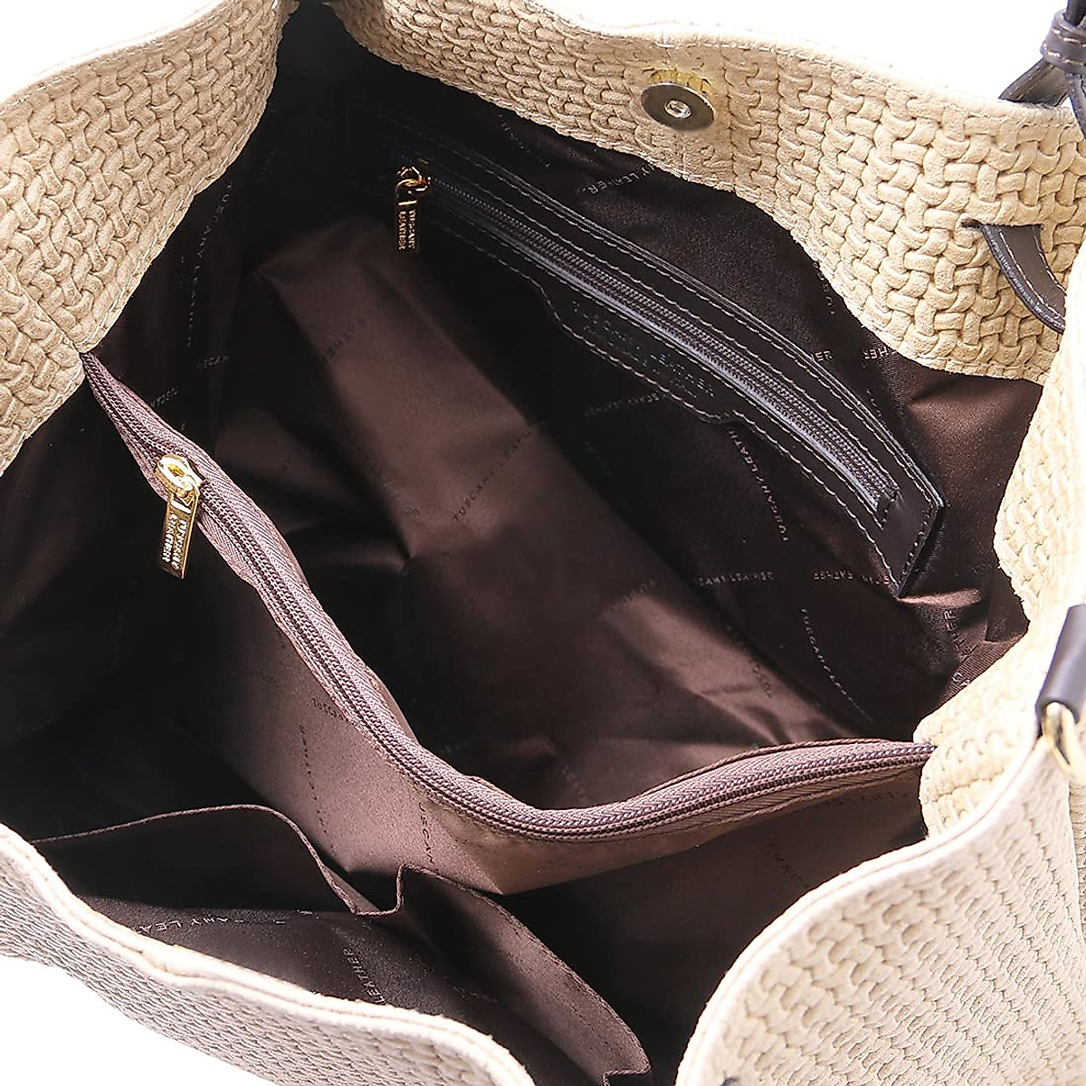 Tuscany Leather TL KeyLuck - Woven printed leather shopping bag - TL141573 (Beige)