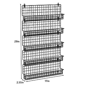 Spice Rack Organizer Wall Mounted 5-Tier Stackable Hanging Spice Jars Storage Racks,Great for Kitchen and Pantry,Up to Storage 48 Jars(Patent No.:D909138S)