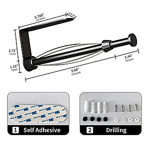 Adhesive Black Paper Towel Holder Under Cabinet Single Hand Operable Paper Towel Dispenser Wall Mount for Kitchen Tissue Holder