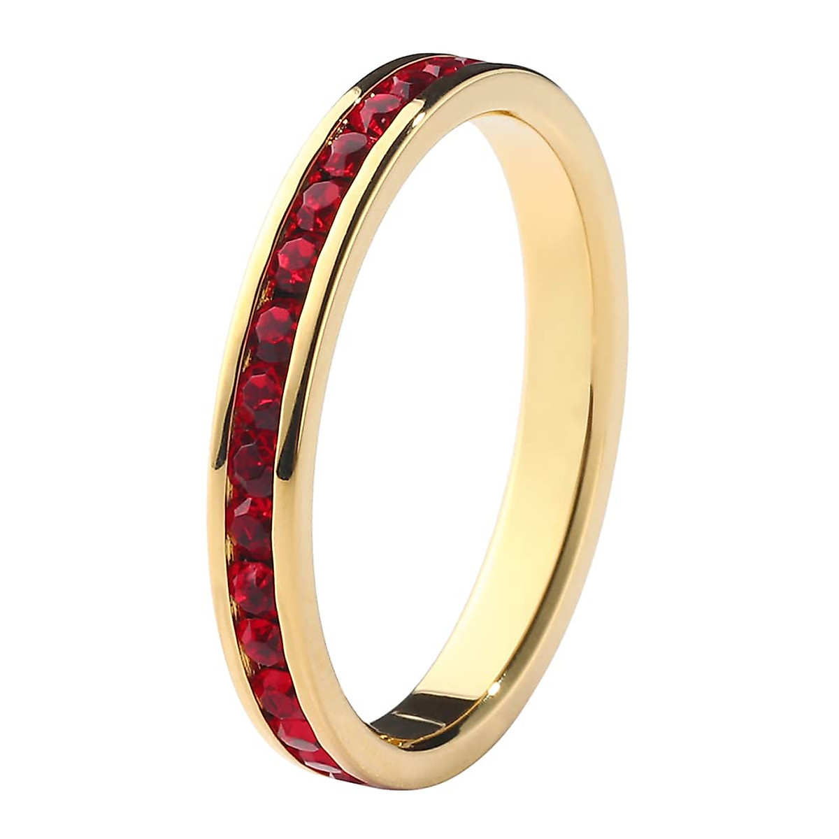 Muses Art Design Birthstone Eternity Band Ring 18K Gold (Channel Set/Full Round), Stackable Fashion Ring with Crystal Birthstone