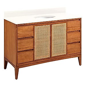 Signature Hardware 953674-48-UM-0 Simien 48" Single Vanity Set with Teak Cabinet, Quartz Vanity Top and Oval Undermount Sink