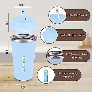 Travel Coffee Mug 16 oz, Insulated Coffee Cups with Lid, Thermos Stainless Steel Coffee Mugs Spill Proof, Double Wall Vacuum Tumbler, Reusable To Go Mug for Hot/Ice Coffee