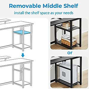 GreenForest Computer Home Office Desk with Monitor Stand and Storage Shelves on Left or Right Side,47 inch Modern Writing Study PC Laptop Work Table,Black