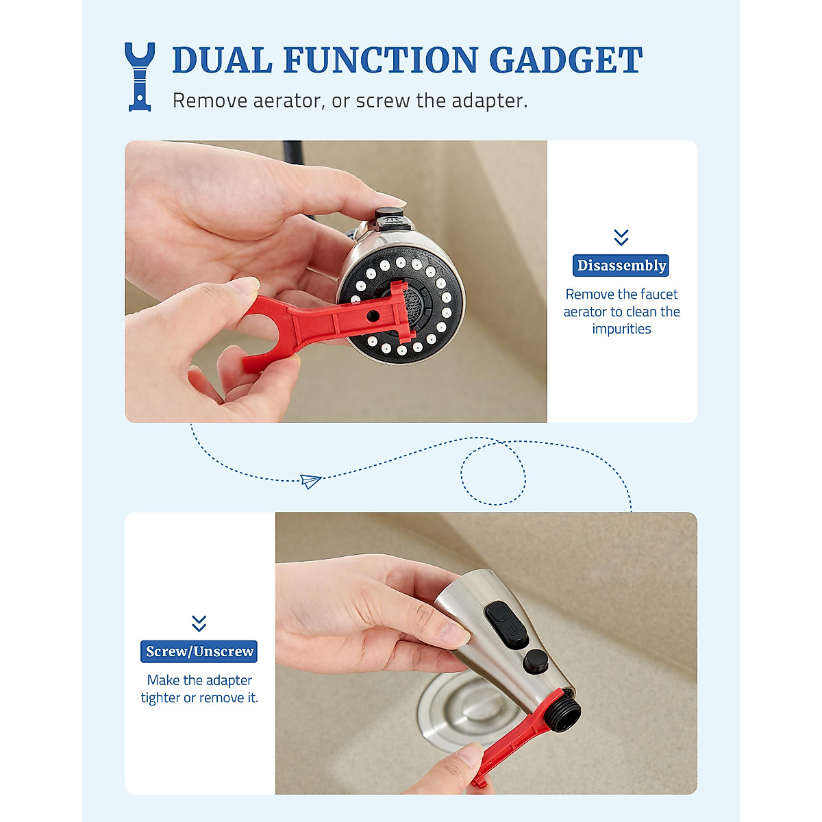 Kitchen Faucet Head Replacement with 15 Adapters - 3 Functions Pull Down Spray Head for Kitchen Faucet, Pull Out Faucet Sprayer Head Nozzle, Kitchen Sink Faucet Sprayer Head Parts, Brushed Nickel