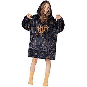 Harry Potter Girls Wearable Blanket Hoodie | Childrens Hooded Sherpa Fleece Pullover HP Hogwarts | Kids Sherpa Lined