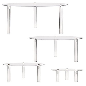 4-Piece Round Acrylic Cake Stand for Dessert Table, Clear Cake and Cupcake Stand Combo Risers for Weddings, Birthday Parties, and Candy Bar Decorations (4 Sizes)