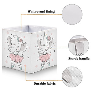 DOMIKING Cute Baby Elephant Pink Tutu Storage Baskets for Shelves Foldable Collapsible Storage Box Bins with Fabric Bins Cube Toys Organizers for Pantry Bathroom Baby Cloth Nursery,11 x 11inch