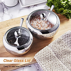 Bivvclaz Stainless Steel Sugar Bowl with Lid and Spoon, 10 oz Sugar Container with Spoon, Sugar Dispenser Bowl for Coffee, Small Condiment Container for Salt, Spices